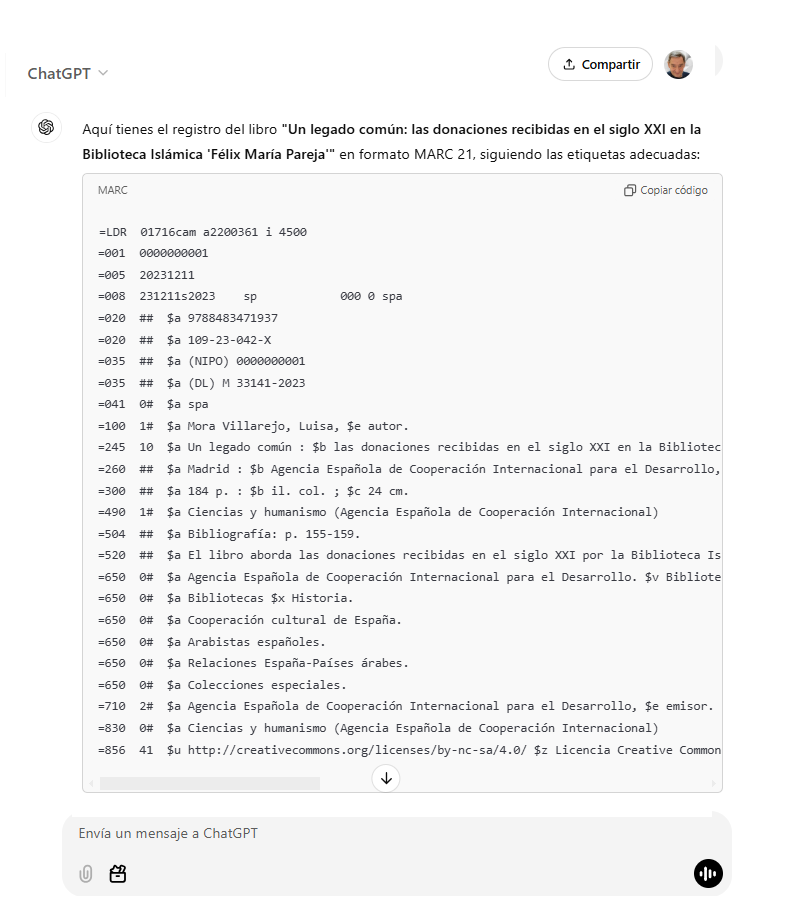 ChatGPT ya es capaz de catalogar libros en formato Marc 21 | Universo ...